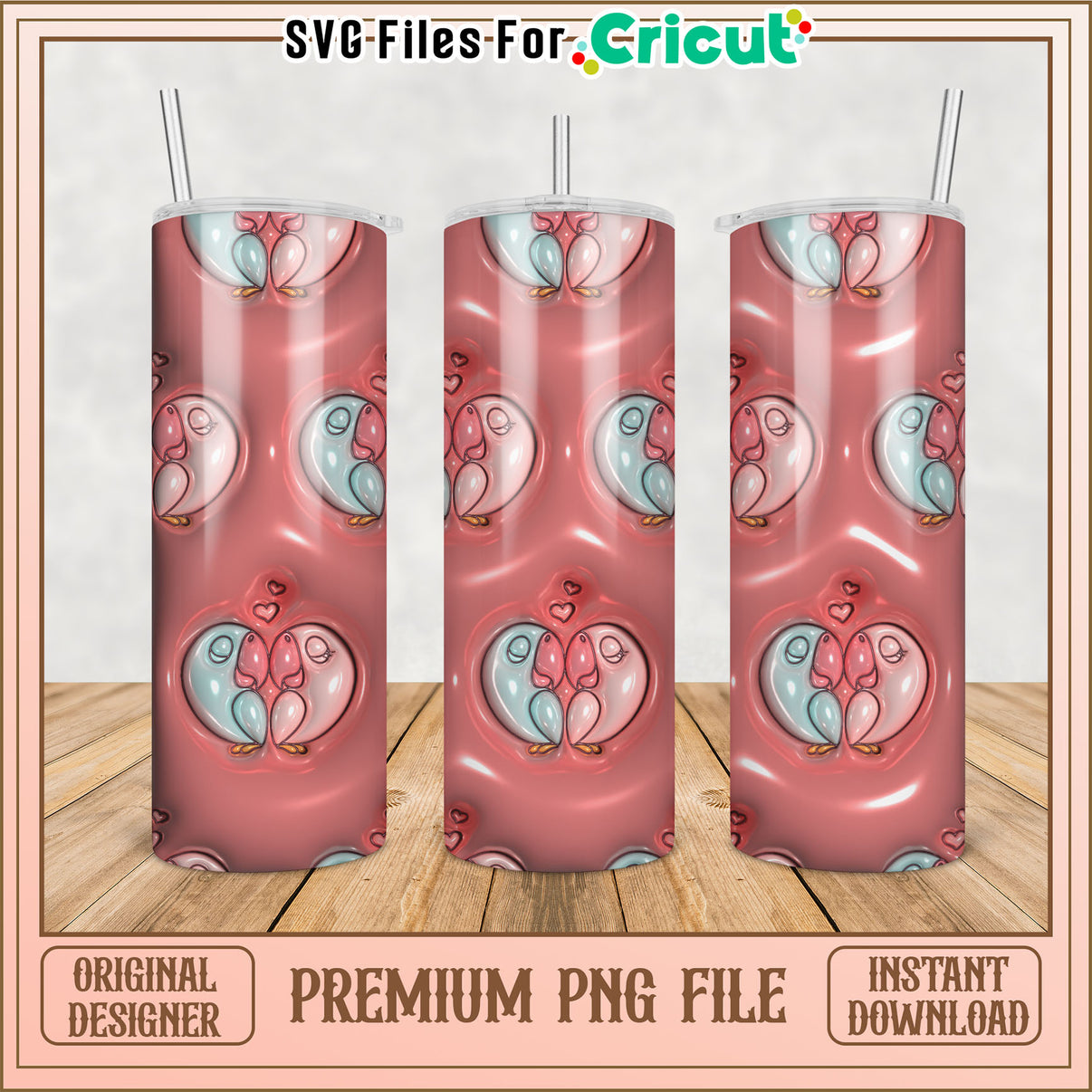 Tumbler PNG Kissing Birds Design – svg files for cricut