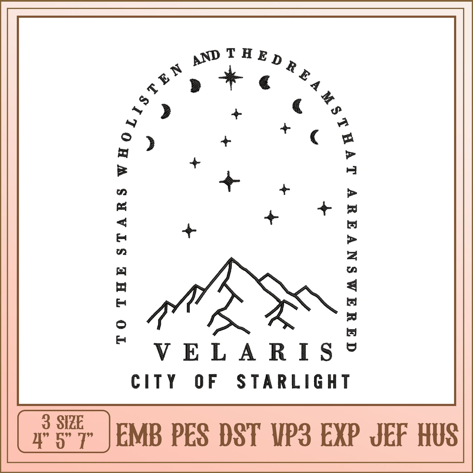 Velaris City Starlight Embroidery Design – svg files for cricut