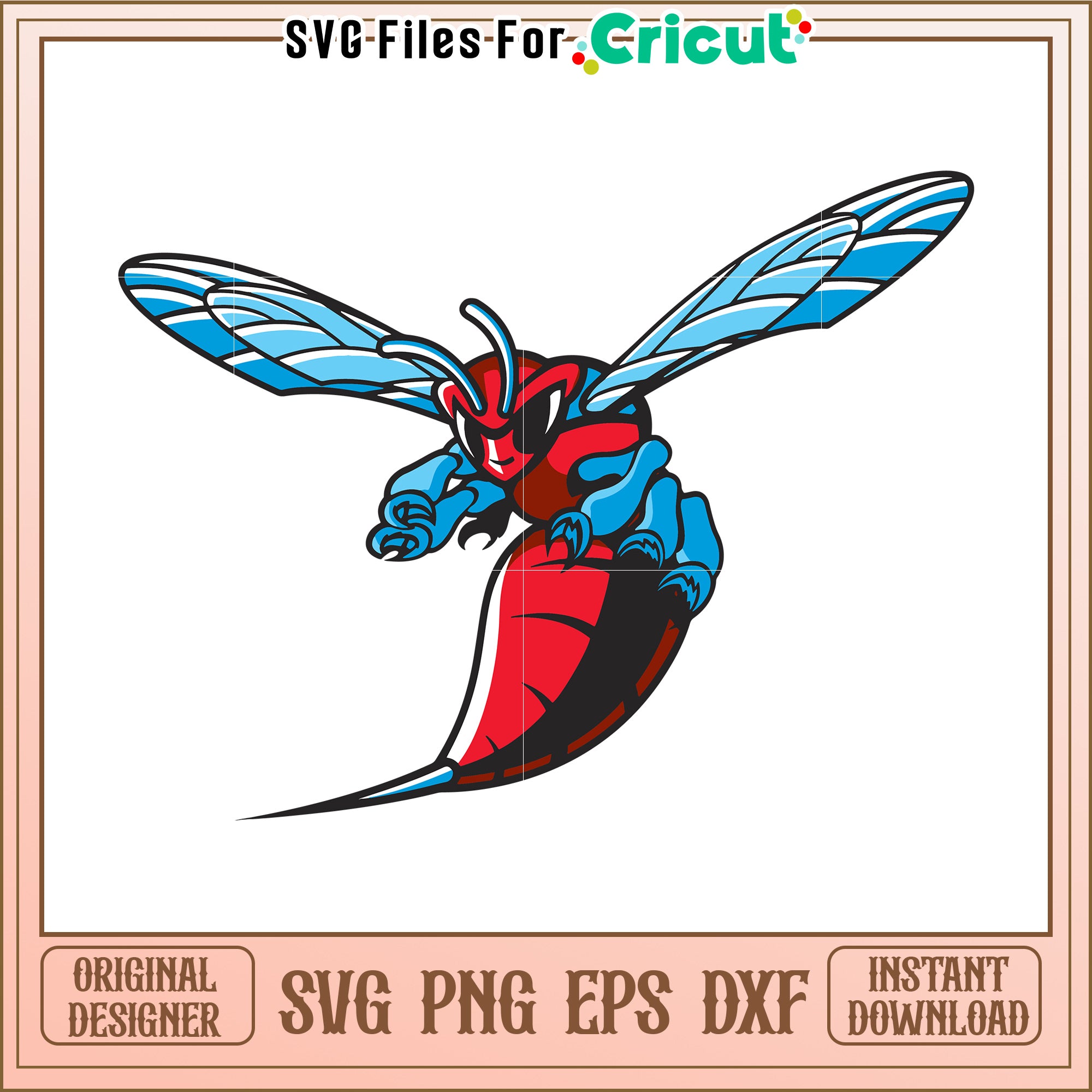 Vibrant Blue and Red Hornet SVG File for Cricut, Perfect for DIY Proje ...