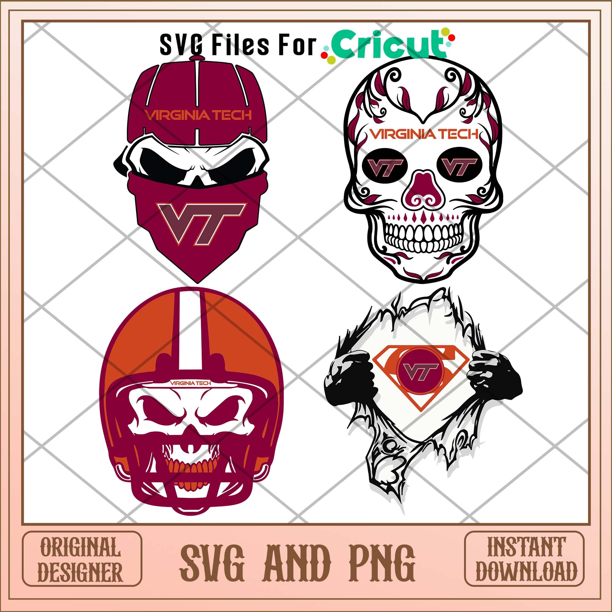 Virginia Tech skull svg, Virginia Tech college svg bundle, NCAA svg ...