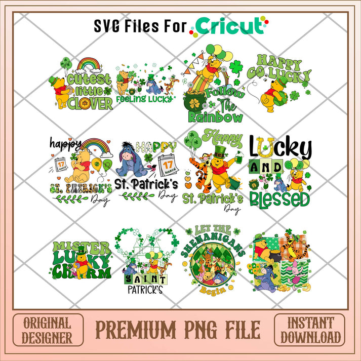 Winne The Pooh St. Patrick's day png bundle – svg files for cricut