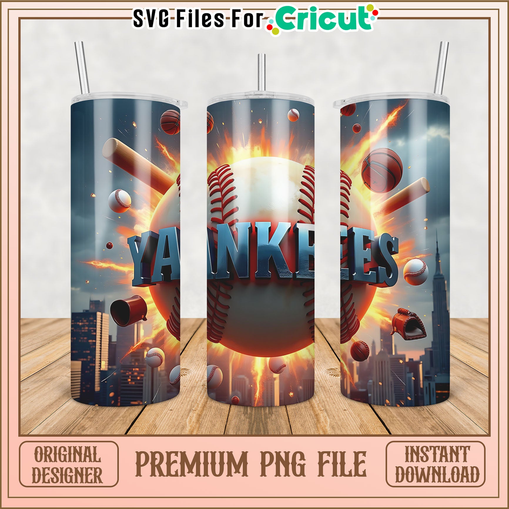 Yankees Baseball Tumbler PNG – svg files for cricut