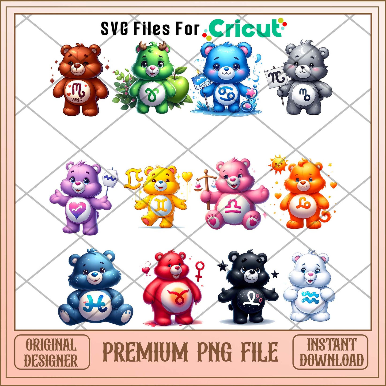 Zodiac Care Bears png bundle, Care Bears Chibi bundle – svg files for ...