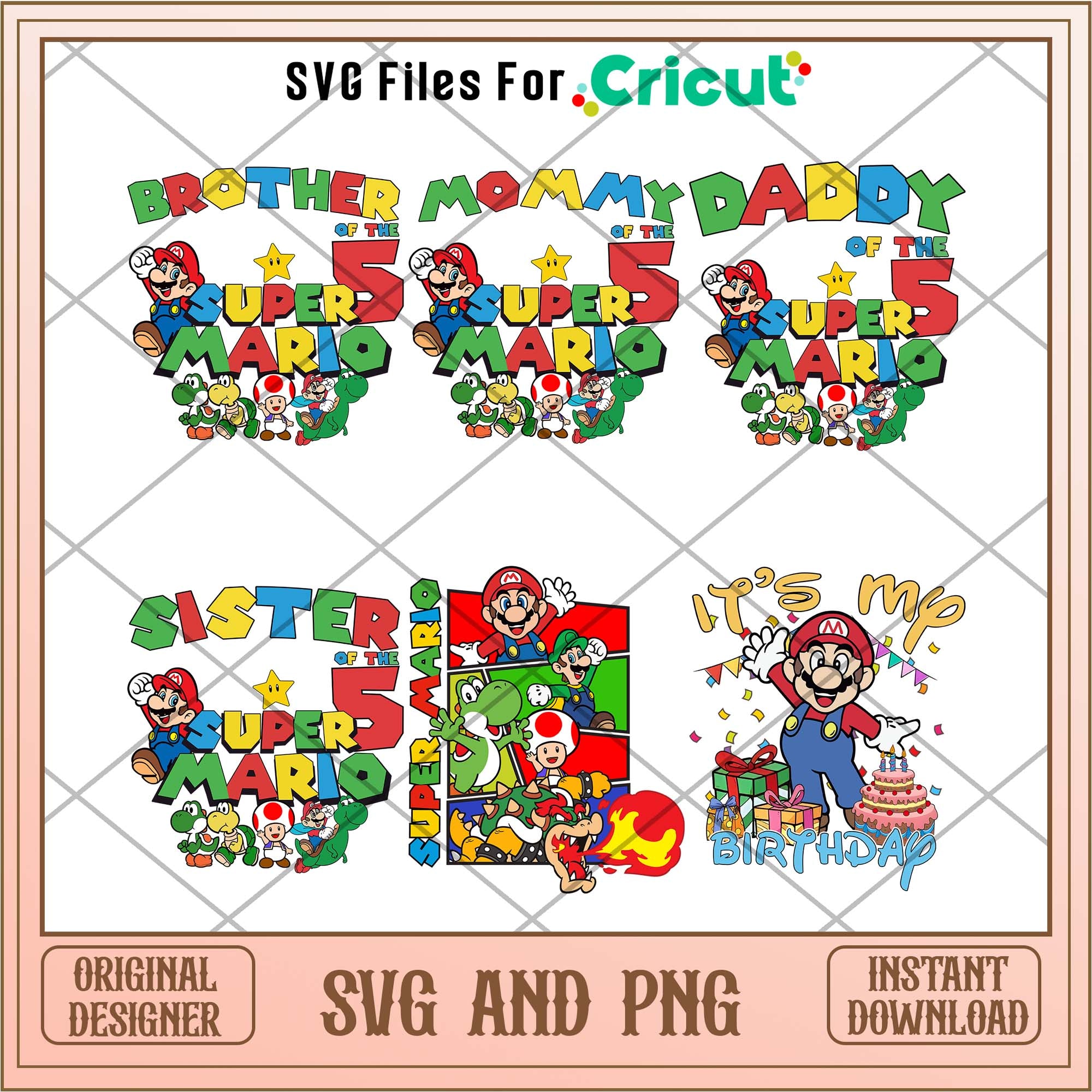 Super Mario game family members png bundle – svg files for cricut