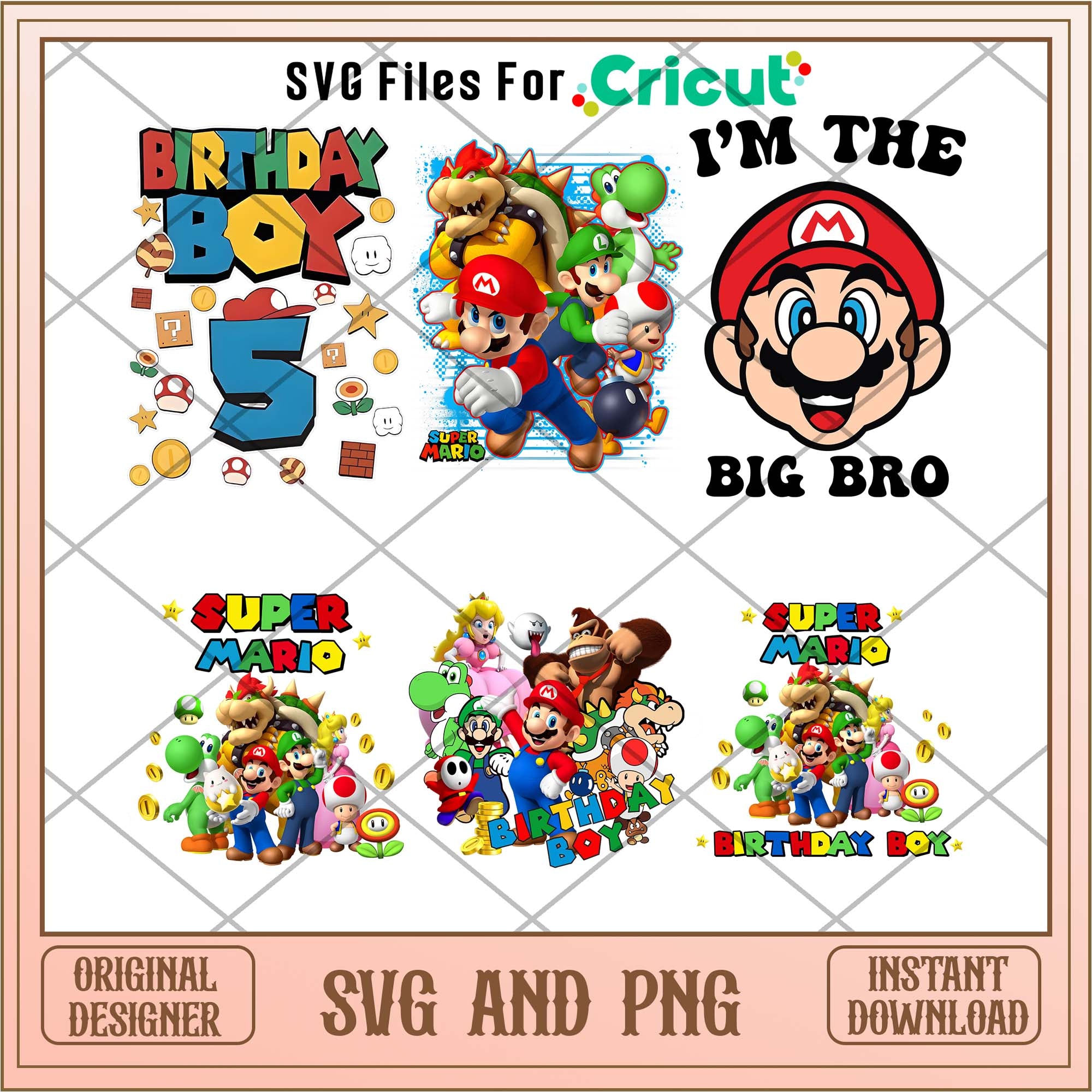 Super Mario birthday png bundle – svg files for cricut