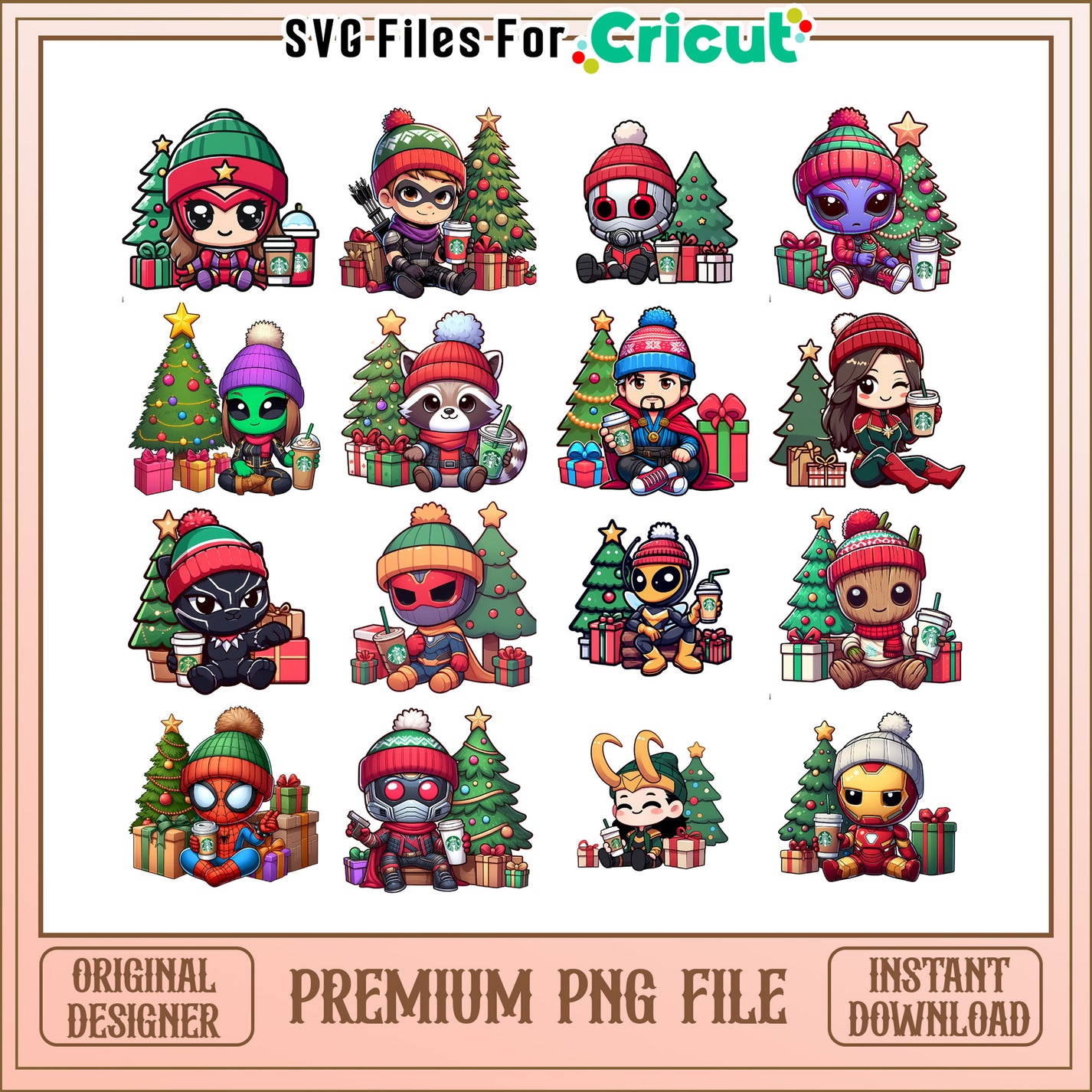 Marvel characters chibi christmas bundle png, marvel christmas tree pn ...