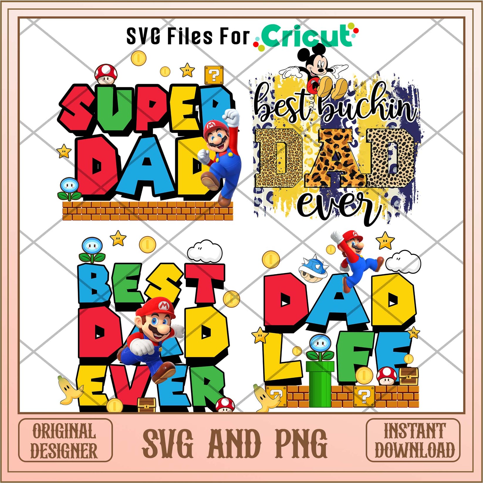 Super Mario family super dad png bundle – svg files for cricut