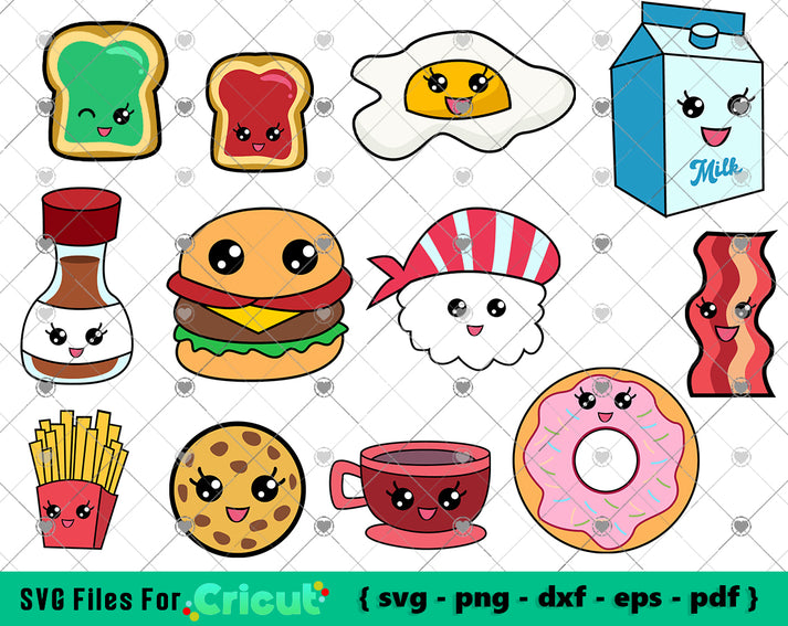 Cute food clip art svg, Perfect match kawaii clipart set svg, Friendsh ...